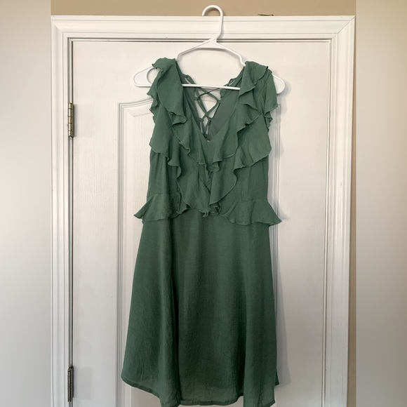 entro | Dresses | Entro Sage Green Ruffle Top A Line Dress W Cris Cross ...